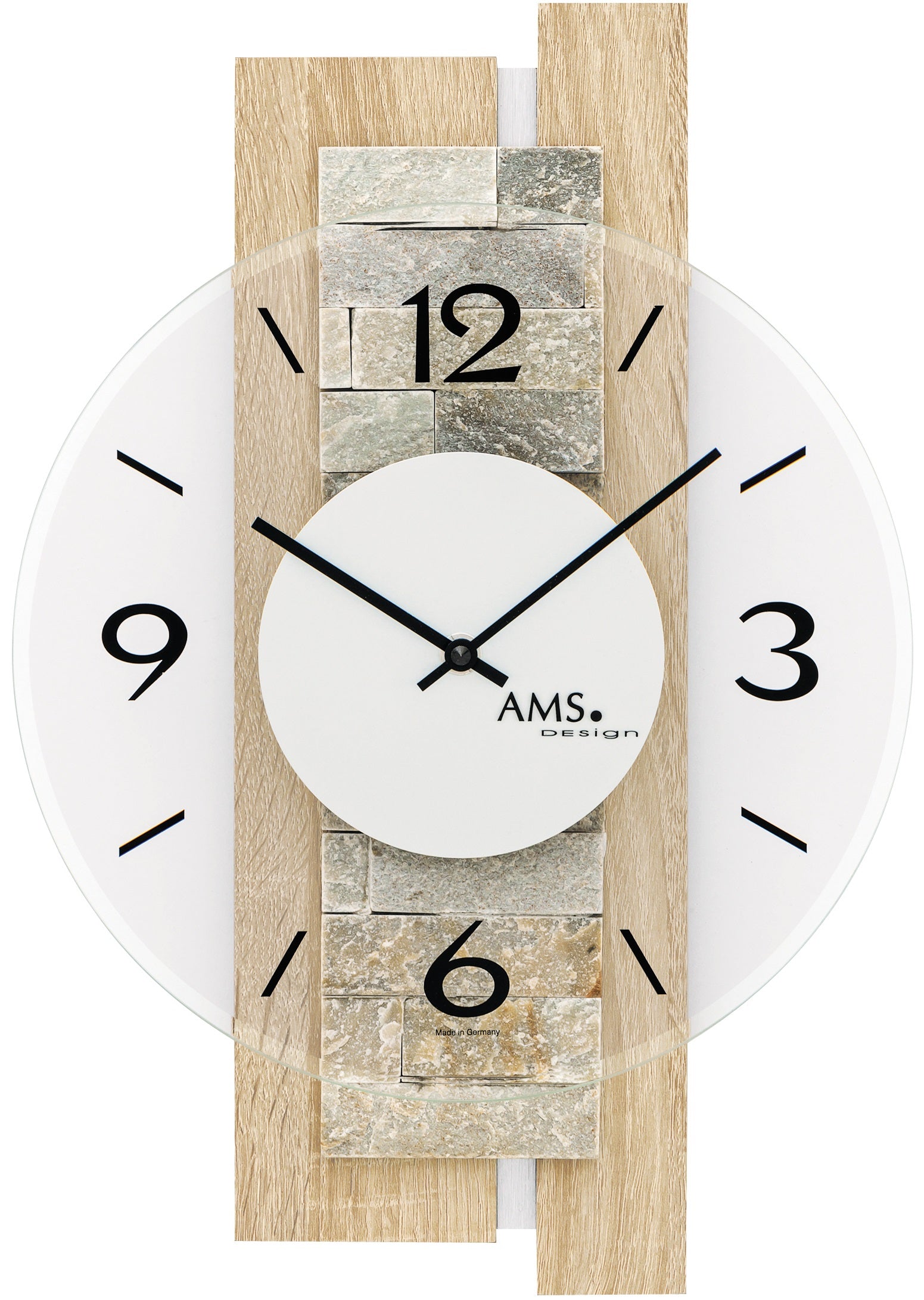 AMS Wall Clock 40x28x6 cm Wood - Silent Quartz Movement - Modern Design ...